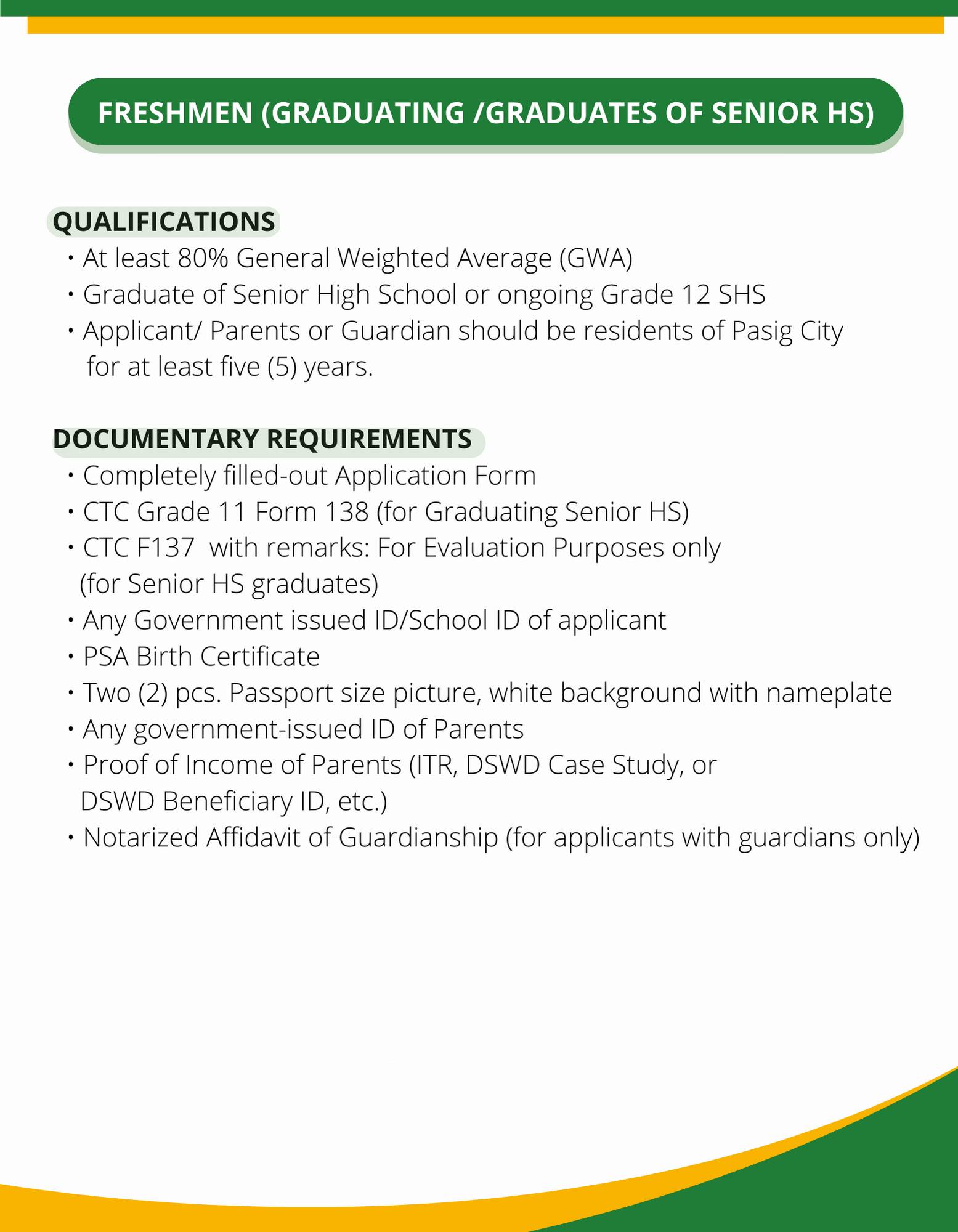 Admission Requirements - Pamantasan ng Lungsod ng Pasig