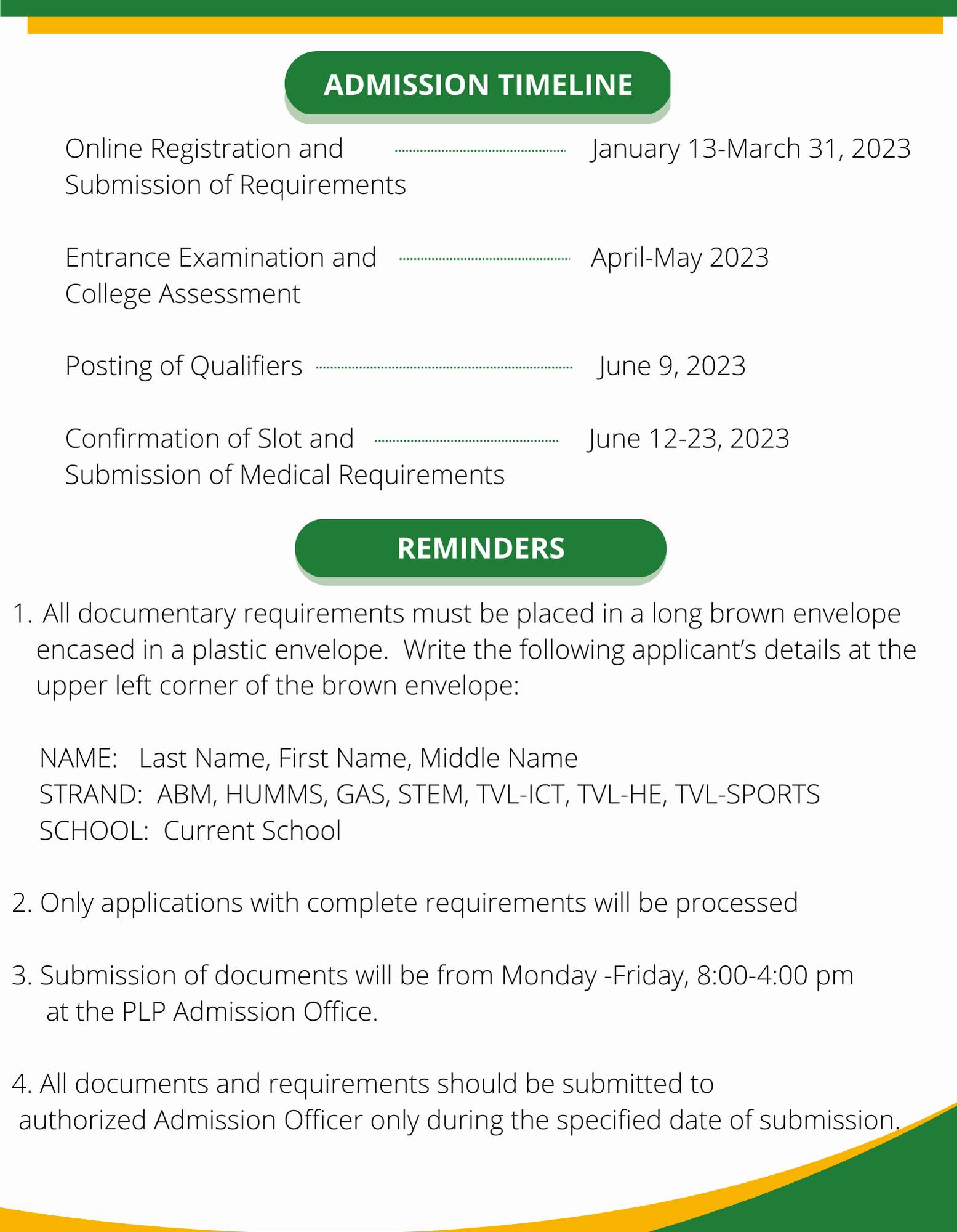 Admission Guidelines - Pamantasan ng Lungsod ng Pasig