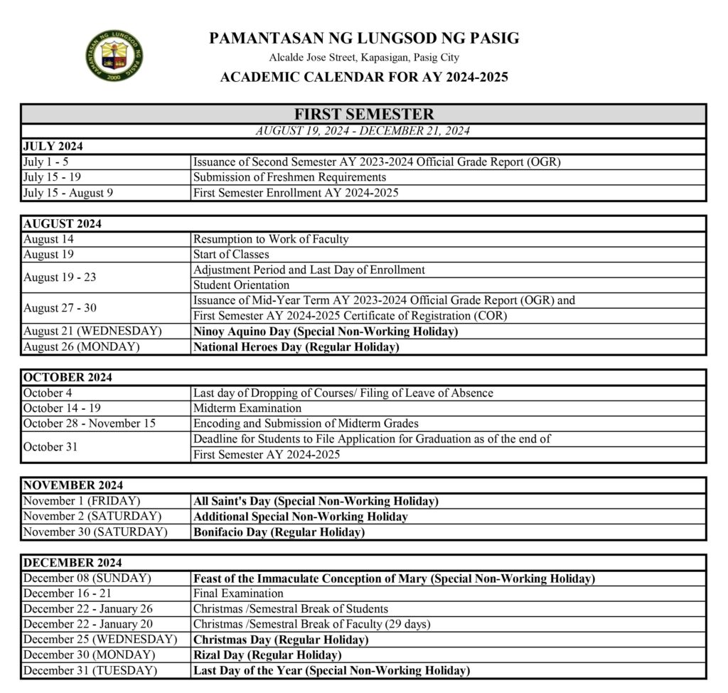 academic calendar Archives - Pamantasan ng Lungsod ng Pasig